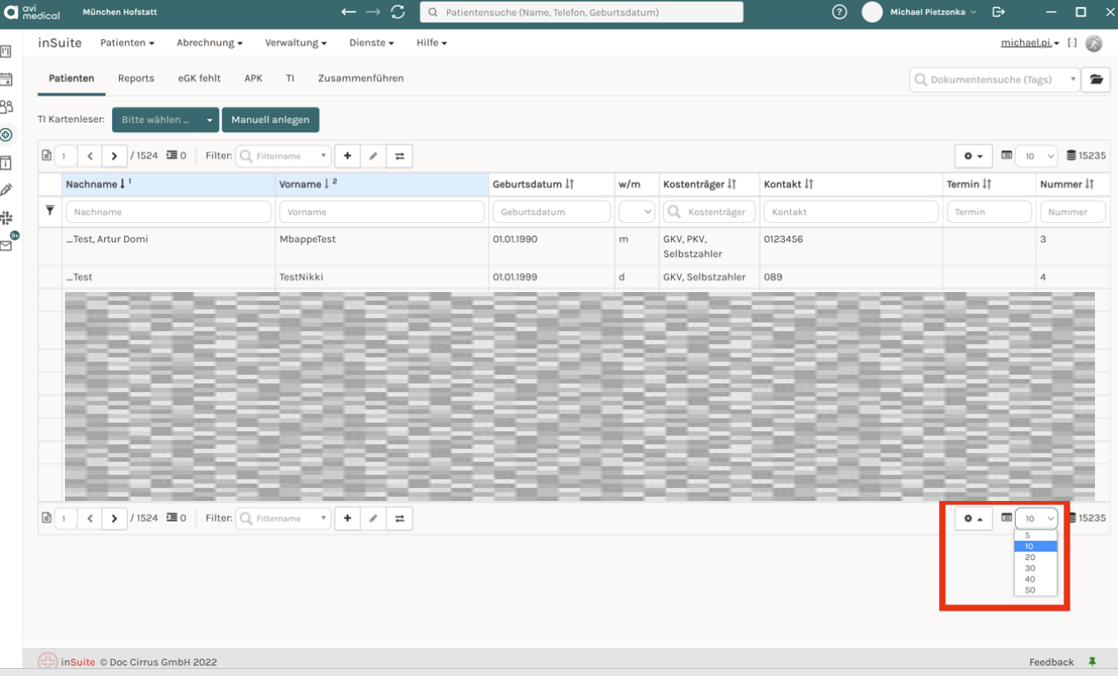 Tabellen und Tabellenfunktionen – Avi Medical Handbuch